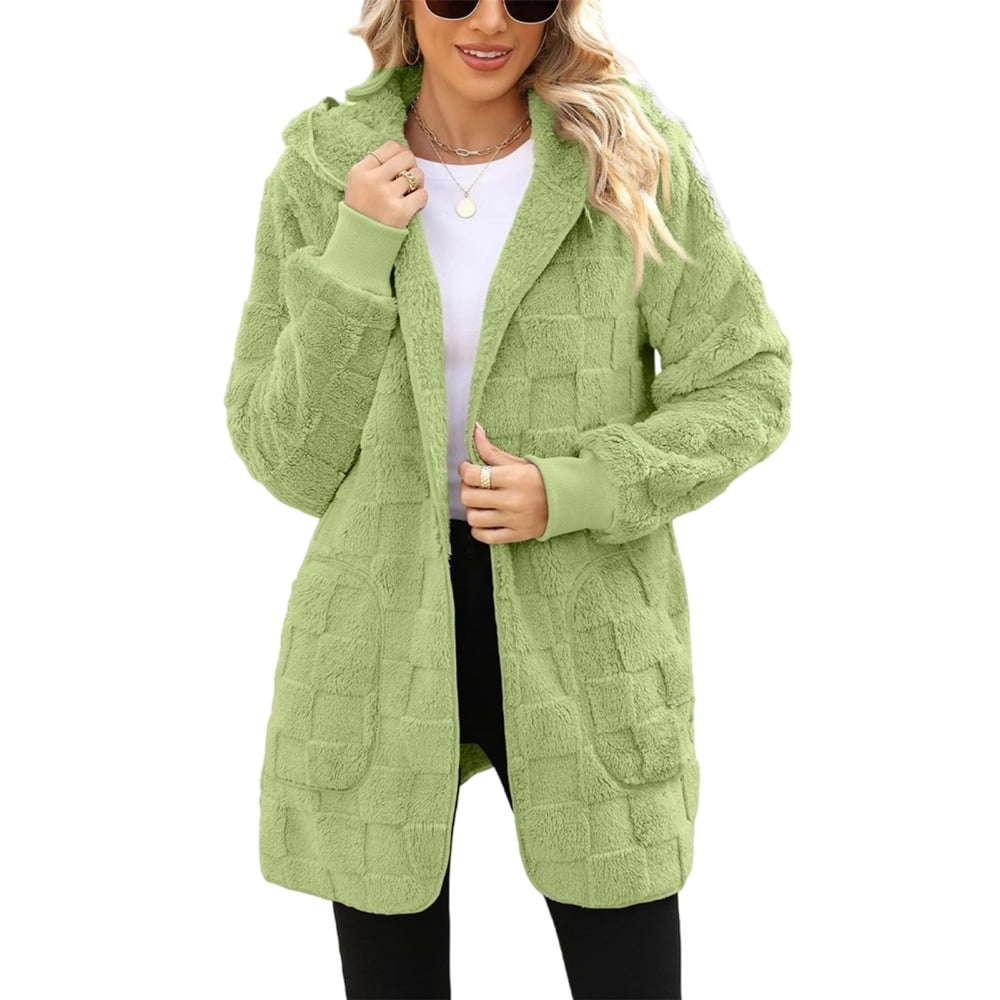 Ankishi Long Fleece Coat Women Oversized Open Front Sherpa Hoodie Long ...