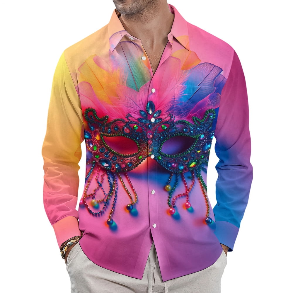 Ankishi Mardi Gras Shirts for Men Masque Print Button Down Beach Shirt ...