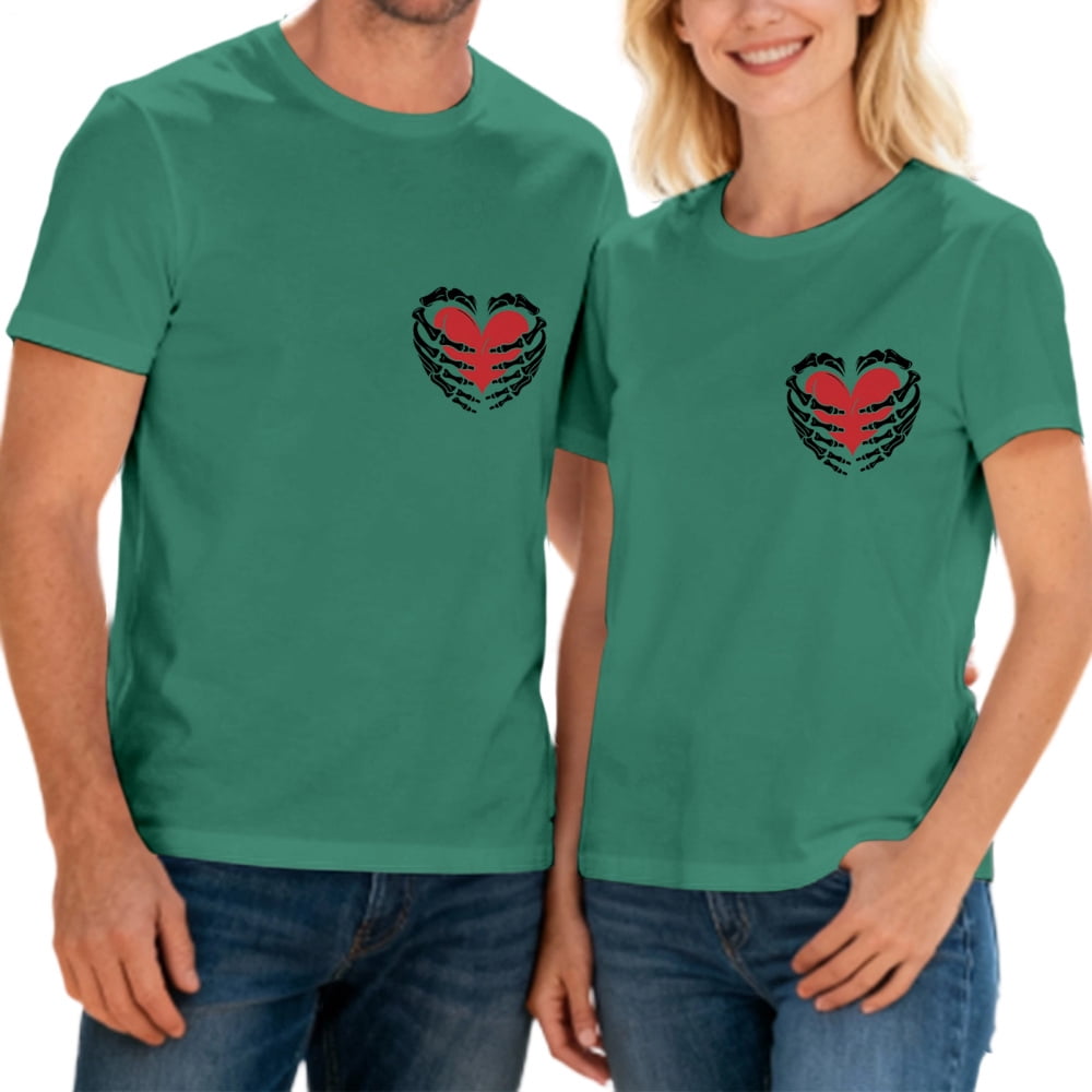 Ankishi Matching Couples Shirts Skeleton Heart Print Short Sleeve T ...