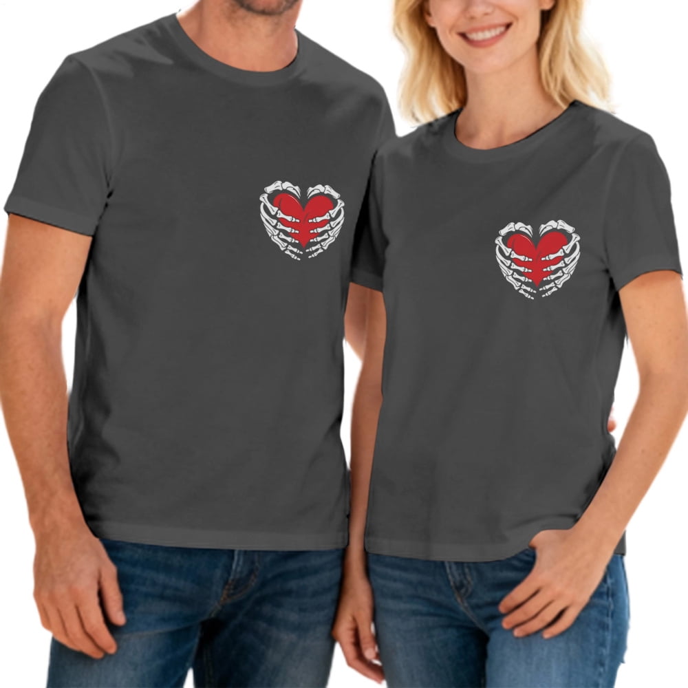 Ankishi Matching Shirts for Couples Skeleton Heart Print Crew Neck ...