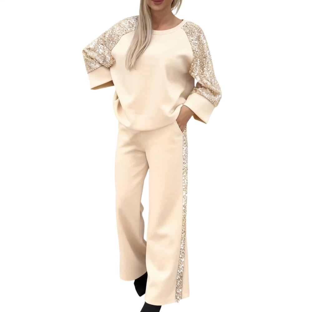 Ankishi Matching Sweat Sets for Women 2 Piece Sequin Sparkly Tracksuit ...
