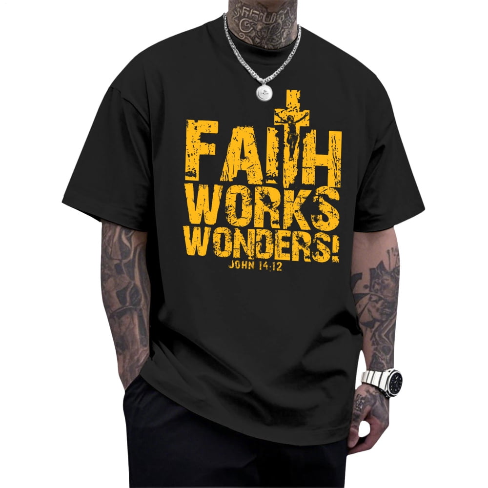 Ankishi Men Christian T Shirts Faith Works Wonders Round Neck Short ...