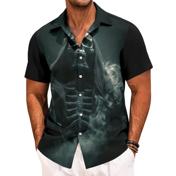 Ankishi Men Skull Button Up Shirt Gothic Style Casual Skull Hawaiian ...