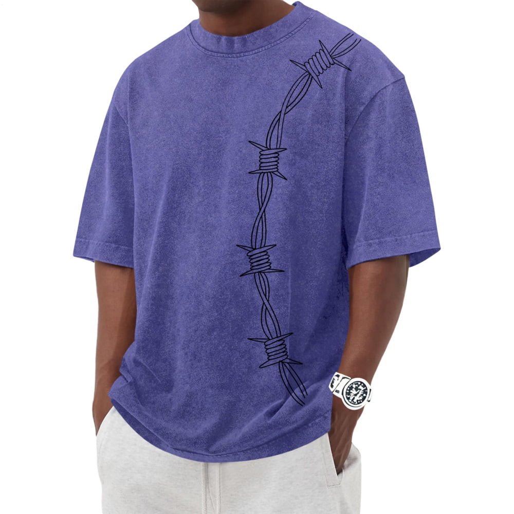 Ankishi Men's Christian T-Shirts Crew Neck Thorn Oversized Cotton T ...