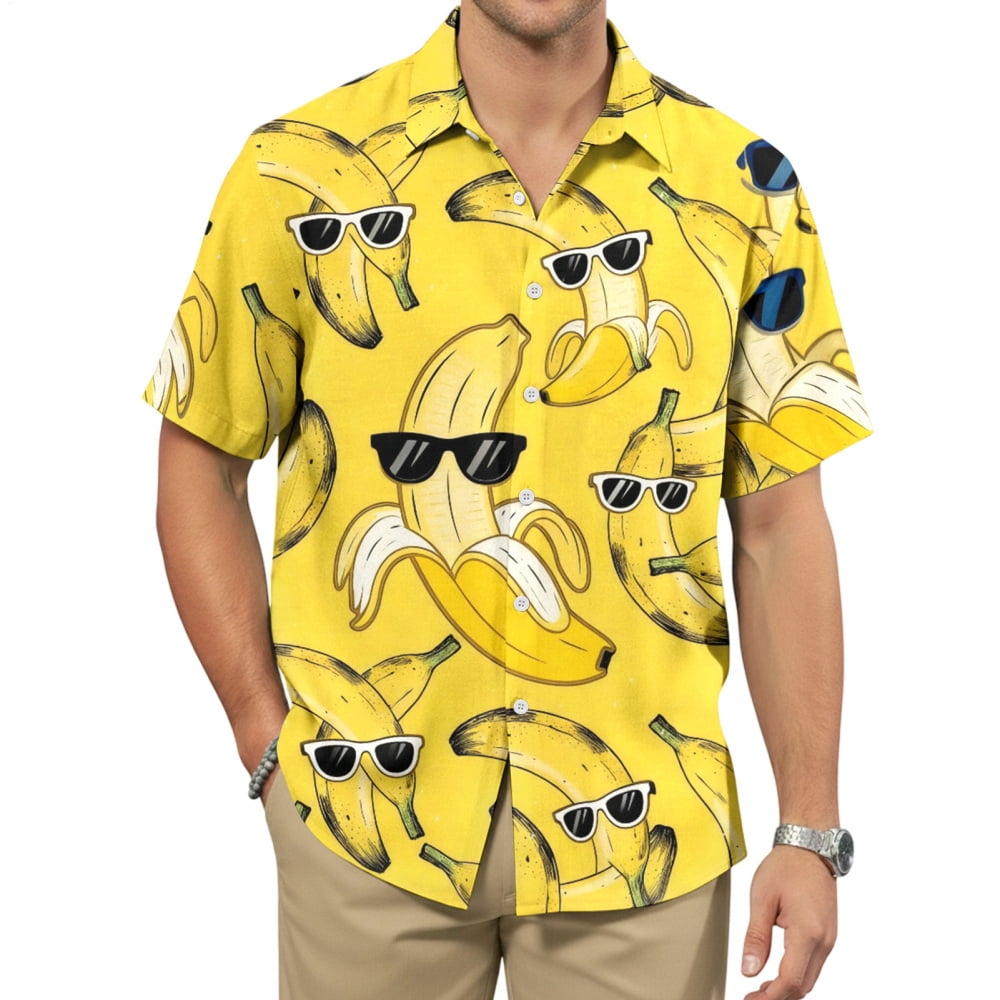 Ankishi Mens Banana Button Up Shirt Short Sleeve Funny Button Down ...