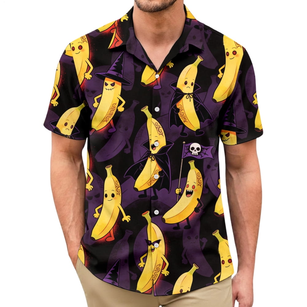 Ankishi Mens Banana Button Up Shirt Short Sleeve Funny Button Down ...