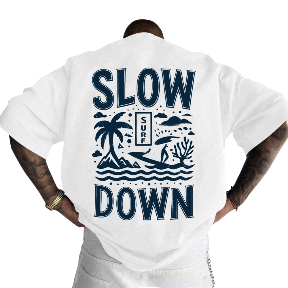Ankishi Mens Beach T Shirts Slow Down Crewneck Summer Graphic Tees ...