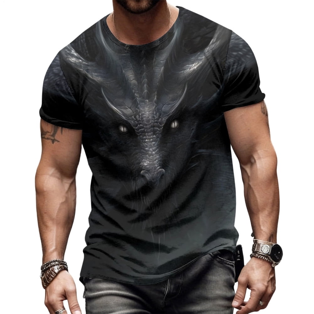 Ankishi Mens Dragon T Shirts Crew Neck Fashion Graphic Tees Printed ...