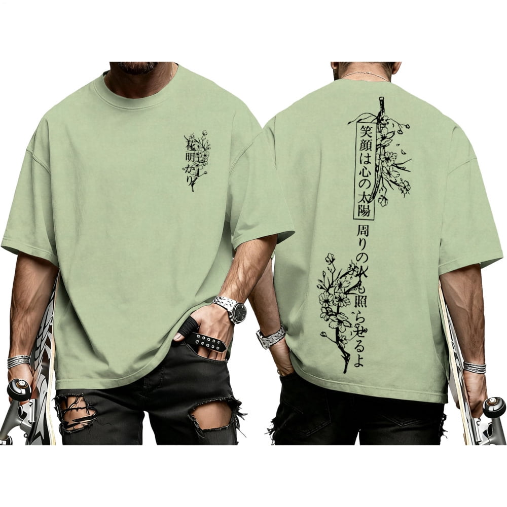 Ankishi Mens Japanese Shirt Flower Print Short Sleeve Crew Neck ...