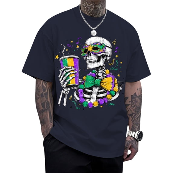Ankishi Mens Mardi Gras Shirt Carnival Skull Print Short Sleeve New ...