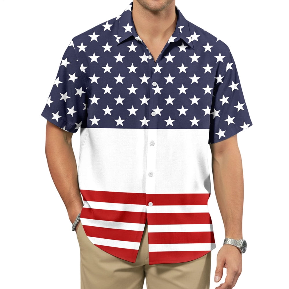 Ankishi Mens Patriotic Button Down Shirts American Flag Short Sleeve ...