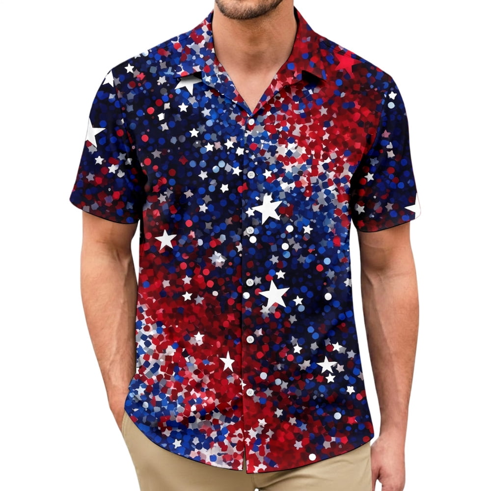 Ankishi Mens Patriotic Button Up Shirt American Flag Short Sleeve ...