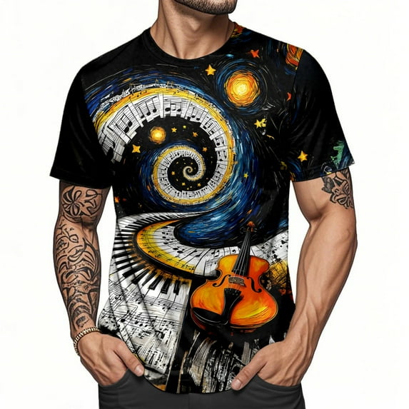 Ankishi Music Note T Shirt for Men Cosmic Note Summer Crewneck Short ...