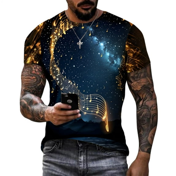 Ankishi Music T Shirts Men Cosmic Note Round Neck Short Sleeve Casual T ...