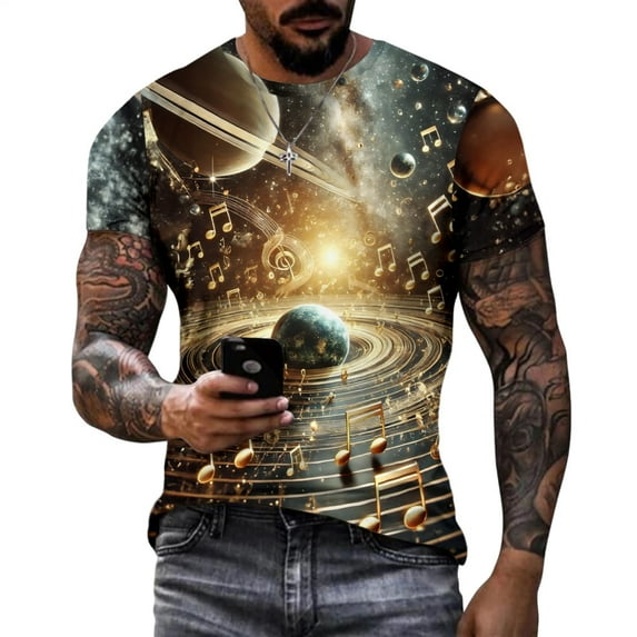 Ankishi Music T-Shirts for Men Cosmic Note Summer Crewneck Short Sleeve ...