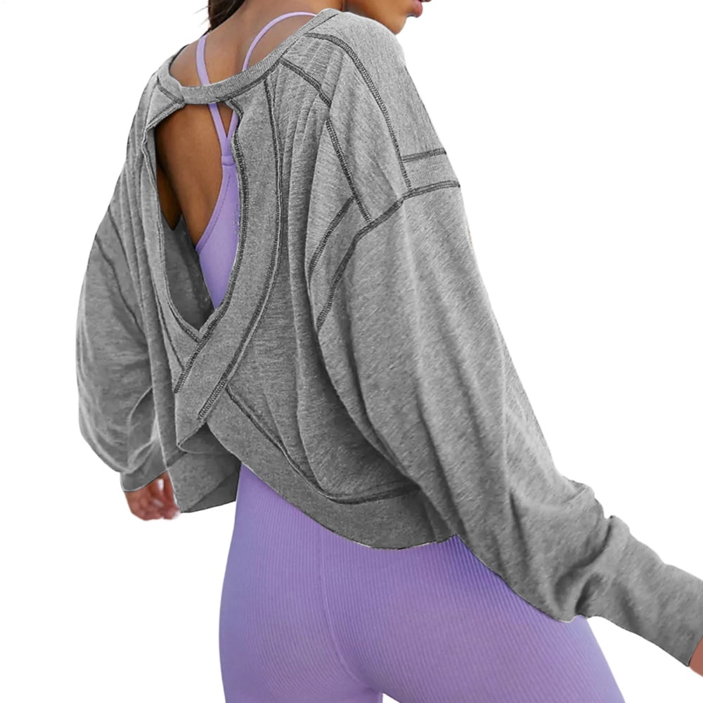 Ankishi Open Back Workout Tops for Women Cropped Casual Athletic Shirts ...