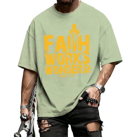 Ankishi Religous Shirts for Men Faith Works Wonders Crew Neck Graphic ...