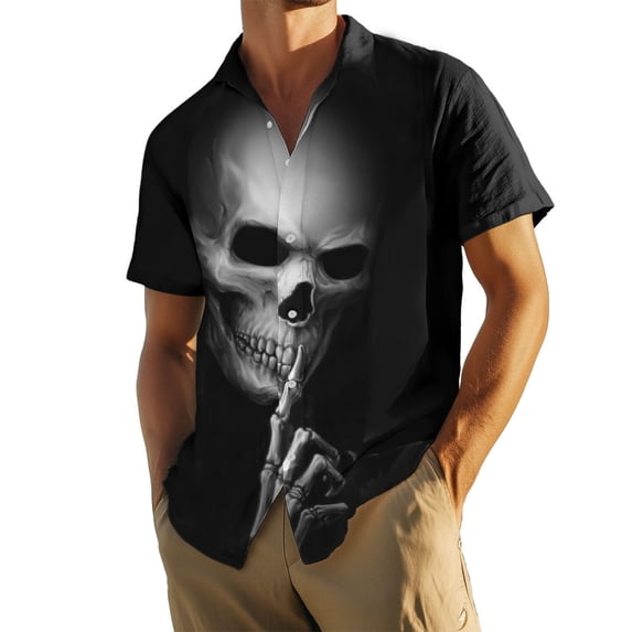 Ankishi Skull Button Up Shirts for Men Gothic Print Casual Skull ...