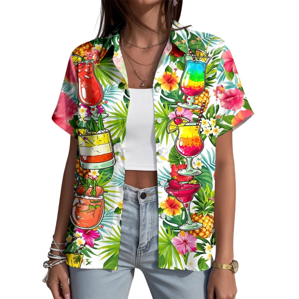 Ankishi Womens Hawaiian Shirt Tropical Pineapple Print Button Down ...