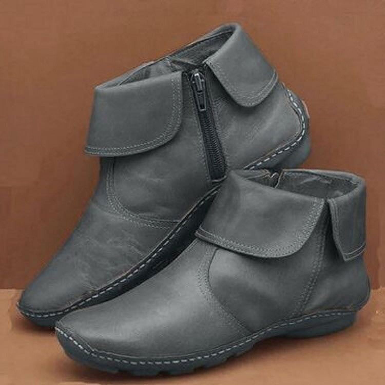 Ankle Booties for Women, Flat Heel Short Boots, Fashion Casual Pull-On ...