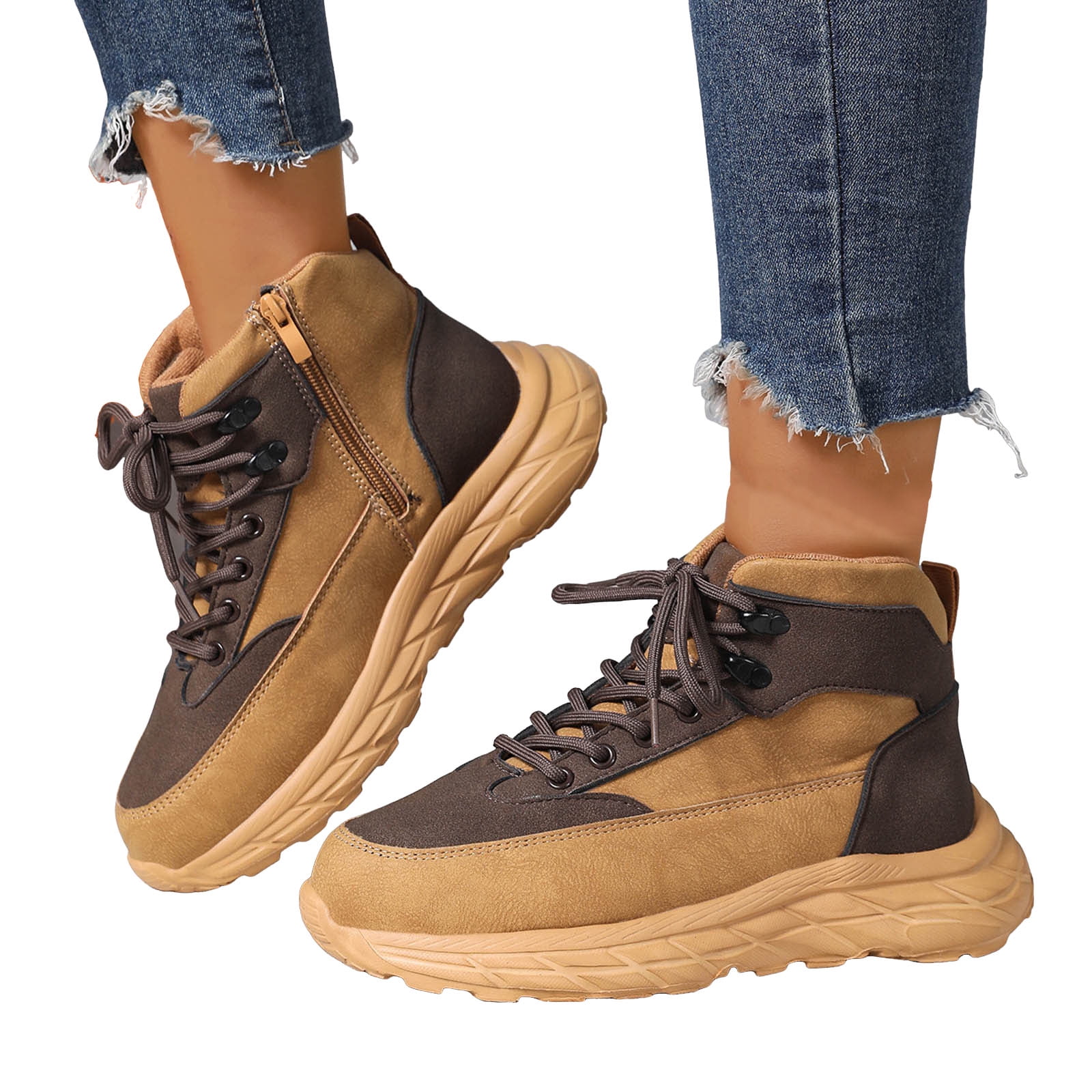 Ankle Boots for Women Platform Soft Sole Lace up Side Zipper Walking ...