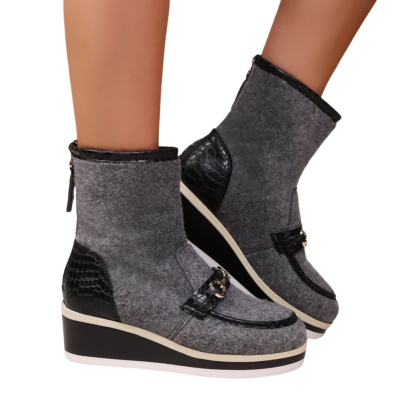 Ankle Boots for Women Casual Platform Wedge Heel Stretch High Top ...