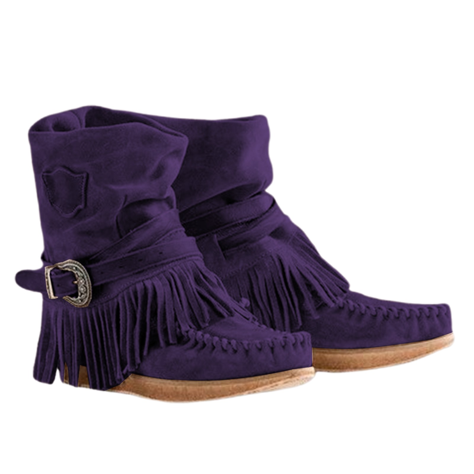 Ankle Boots for Women Fashion Mid Calf Boots Flat Heel Bohemian Fringe ...