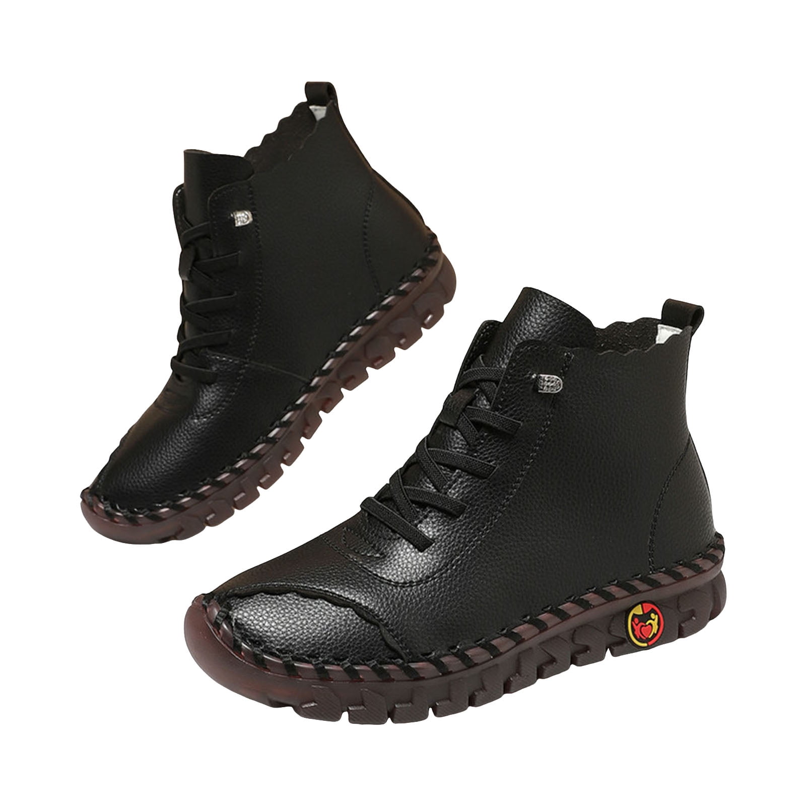 Ankle Boots for Women Fashion Stitching Leather Soft Sole Antislip Lace ...