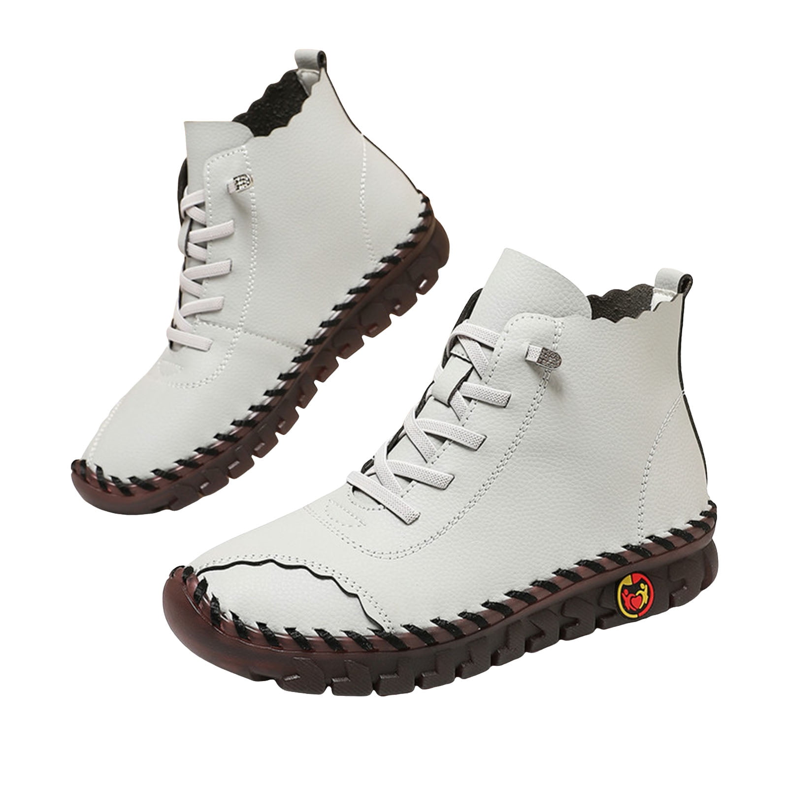 Ankle Boots for Women Fashion Stitching Leather Soft Sole Antislip Lace ...