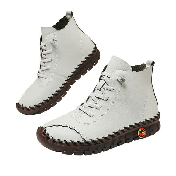 Ankle Boots for Women Fashion Stitching Leather Soft Sole Antislip Lace ...