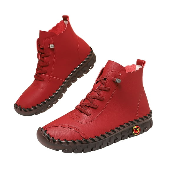 Ankle Boots for Women Fashion Stitching Leather Soft Sole Antislip Lace ...