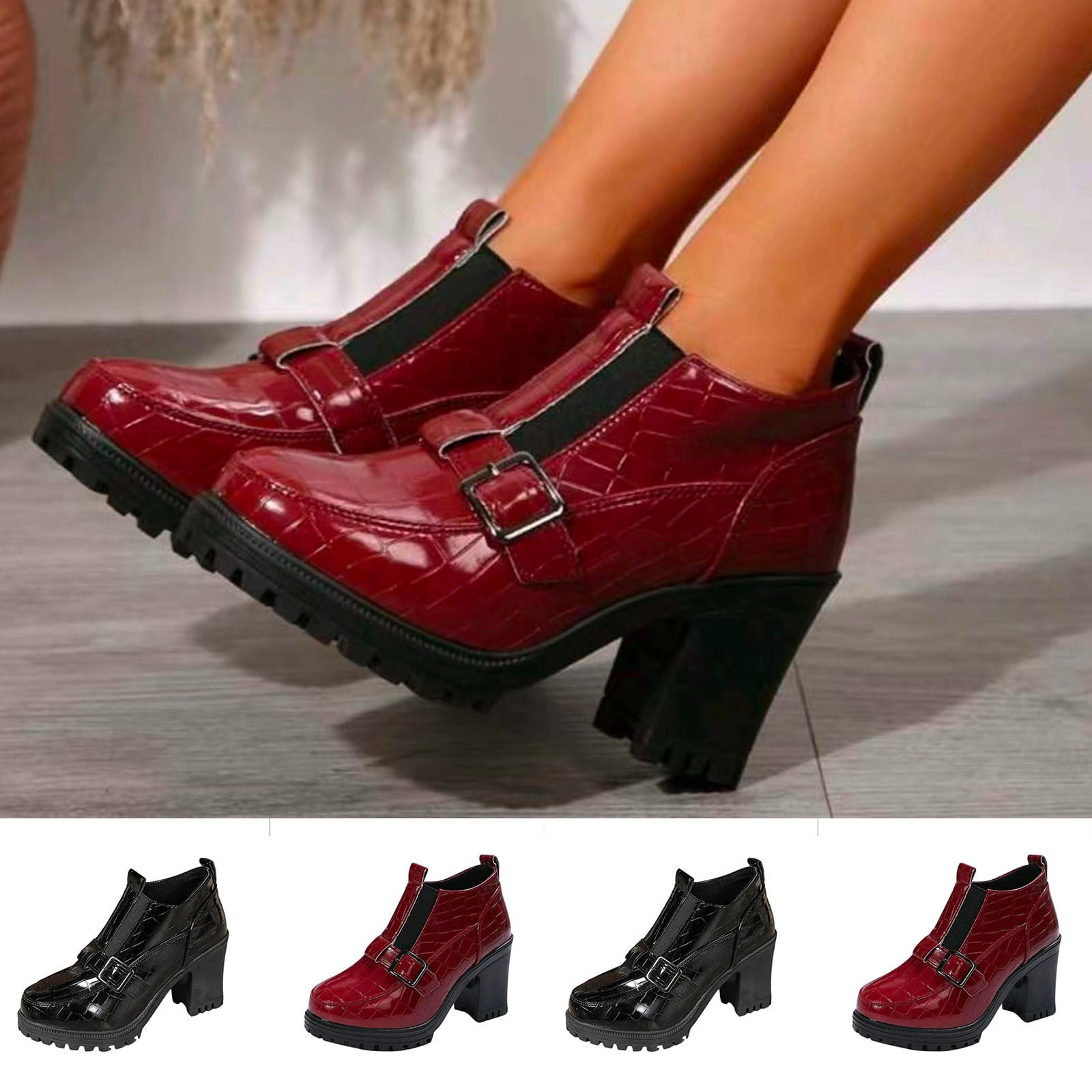 Ankle Boots for Women Winter Fashion Casual Solid Color Versatile Round ...