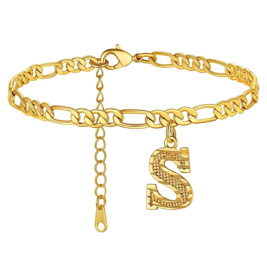 Ankle Bracelet for Women Initial Anklet, Cuban Link Gold Plated Anklets Bracelet, Custom Name A ...