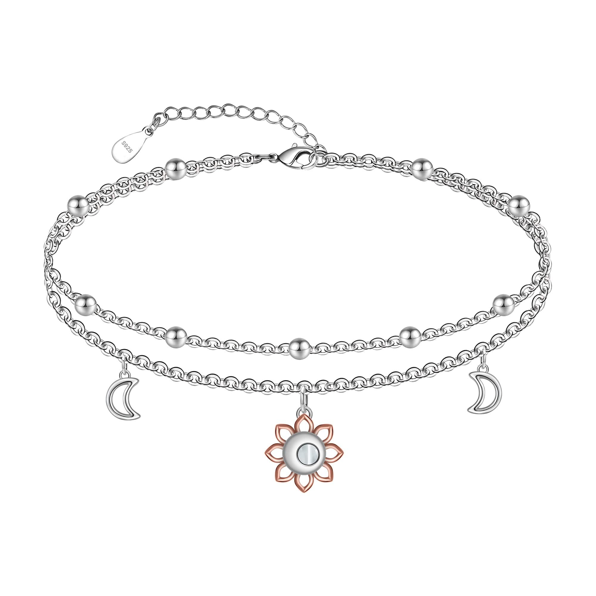 Ankle Bracelet for Women 925 Sterling Silver Lotus Flower Anklets Dainty Layered Anklet Bracelet ...