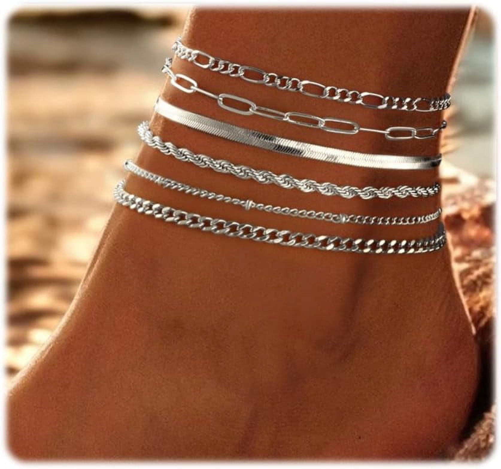 Ankle Bracelets for Women 14K Gold/Silver Plated Ankle Bracelet Dainty ...
