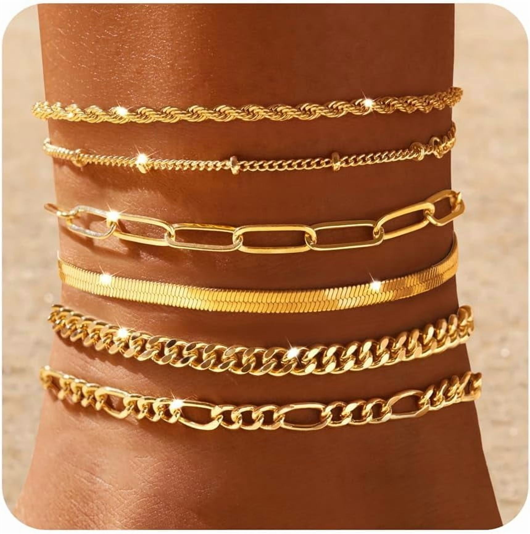 Ankle Bracelets for Women, 14k Gold Jewelry Set Waterproof Layered ...