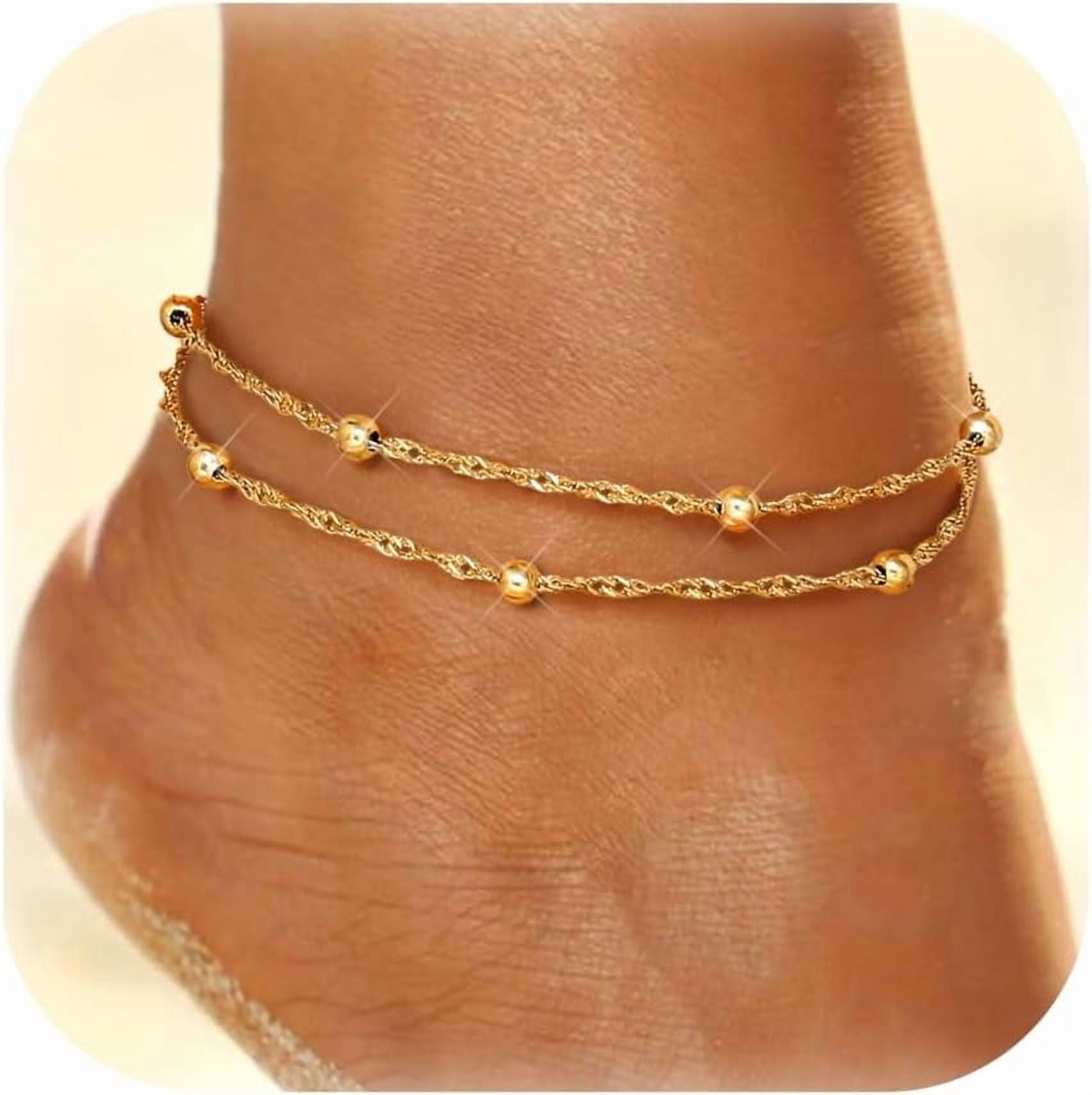 Ankle Bracelets for Women Waterproof, 14K Gold Plated Cuban Figaro Link ...