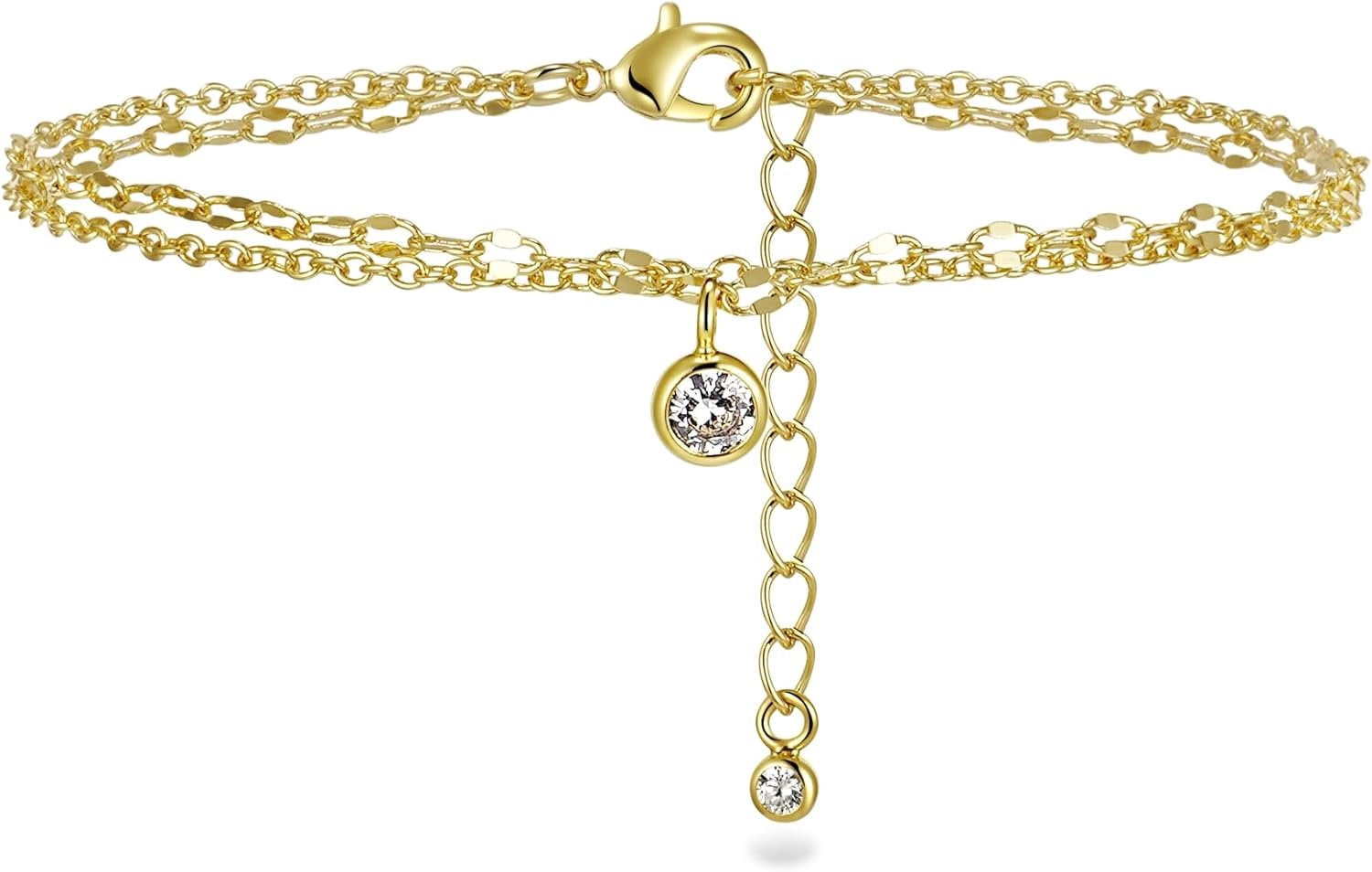 Ankle Bracelets for Women,14K Chain Herringbone Layered Beaded Anklets ...