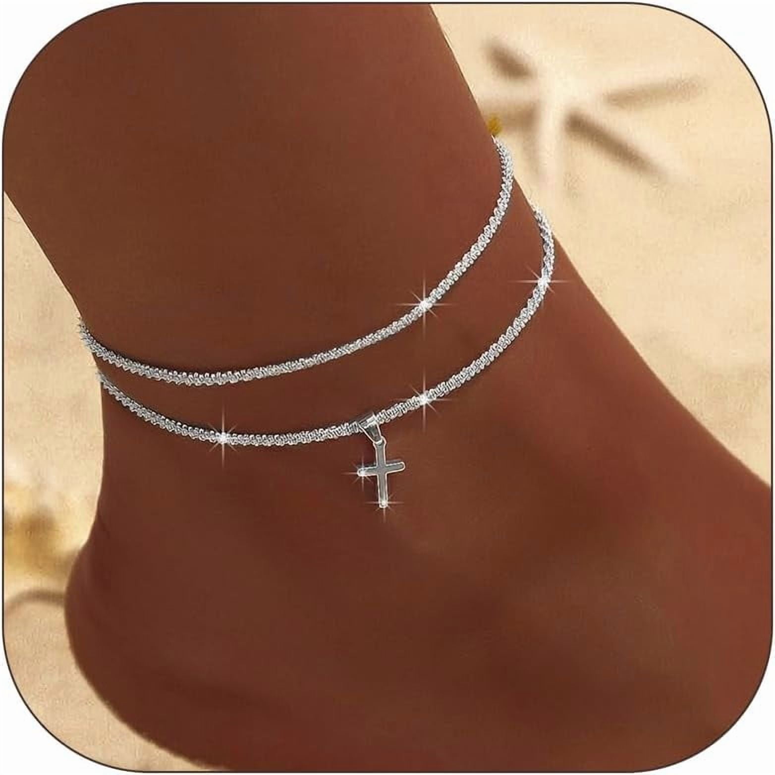 Ankle Bracelets for Women 925 silver Anklets Cross Anklets Stack Paperclip Chain Ankle Bracelet ...