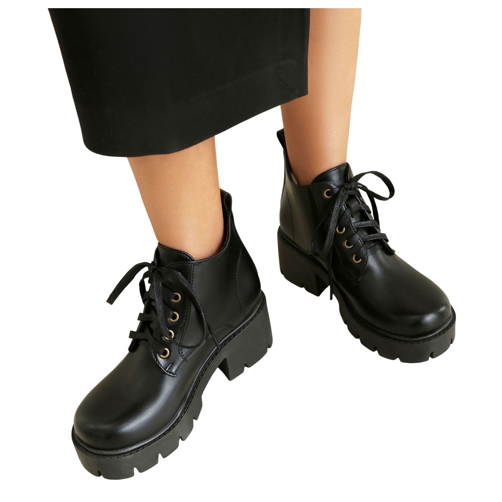 Ankle Fall Boots for Women Lace Up Thick Sole Platform Combat Booties ...