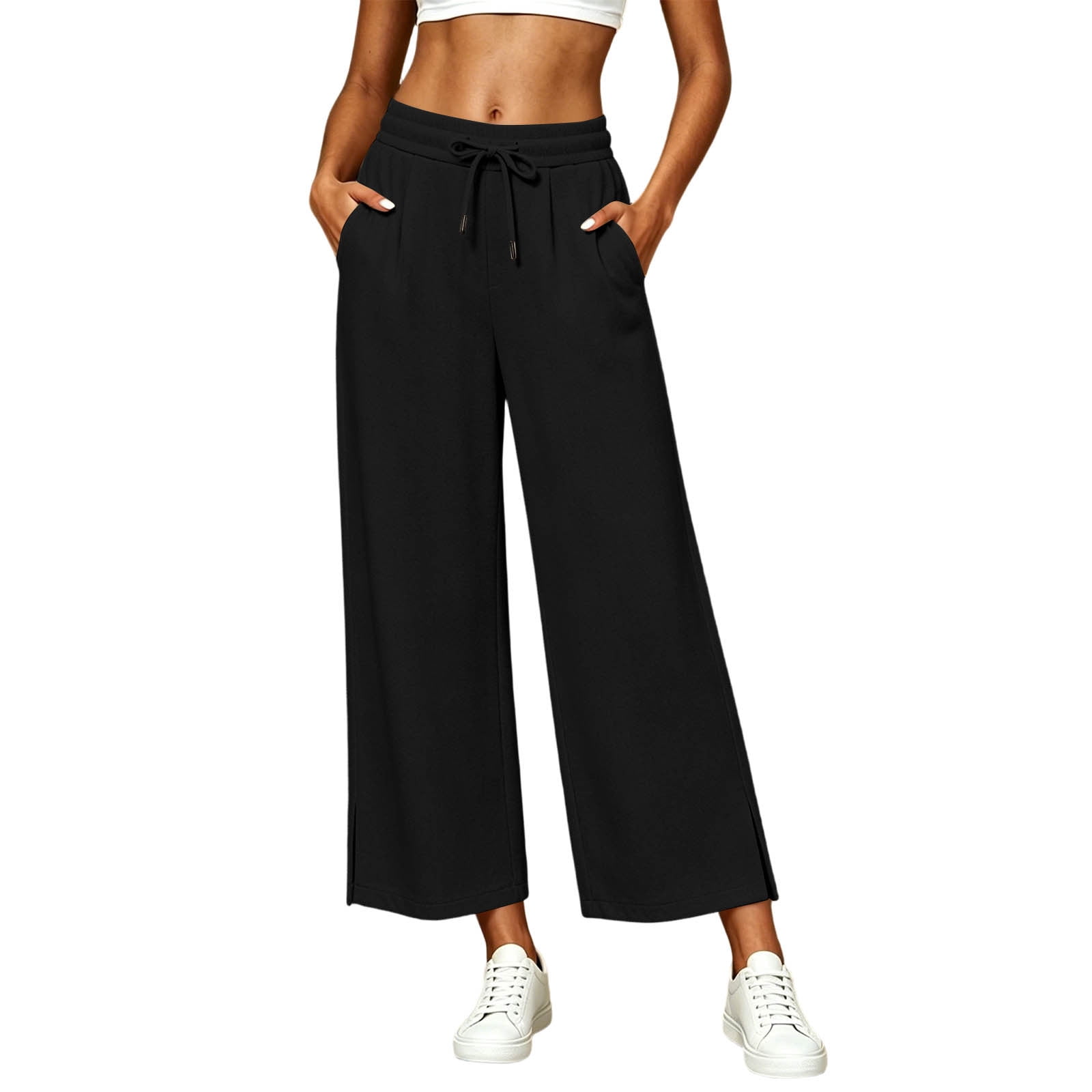 Ankle Pants For Women Drawstring Waist Elastic Waist Ankle Length Solid ...