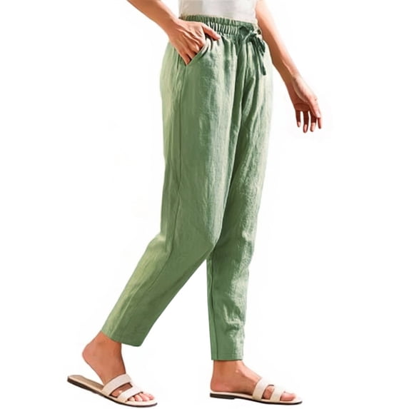 Ankle Pants for Women Straight Leg Elastic Waist Pant Casual Summer ...