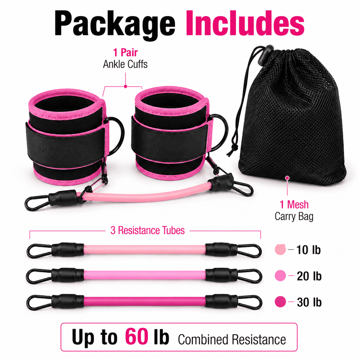 Ankle Resistance Bands with Cuffs, 3 Level Resistance Bands Set for ...