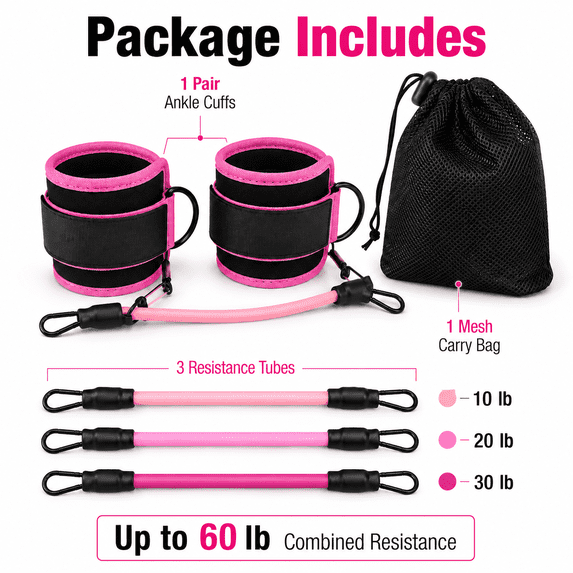 Ankle Resistance Bands with Cuffs, 3 Level Resistance Bands Set for ...