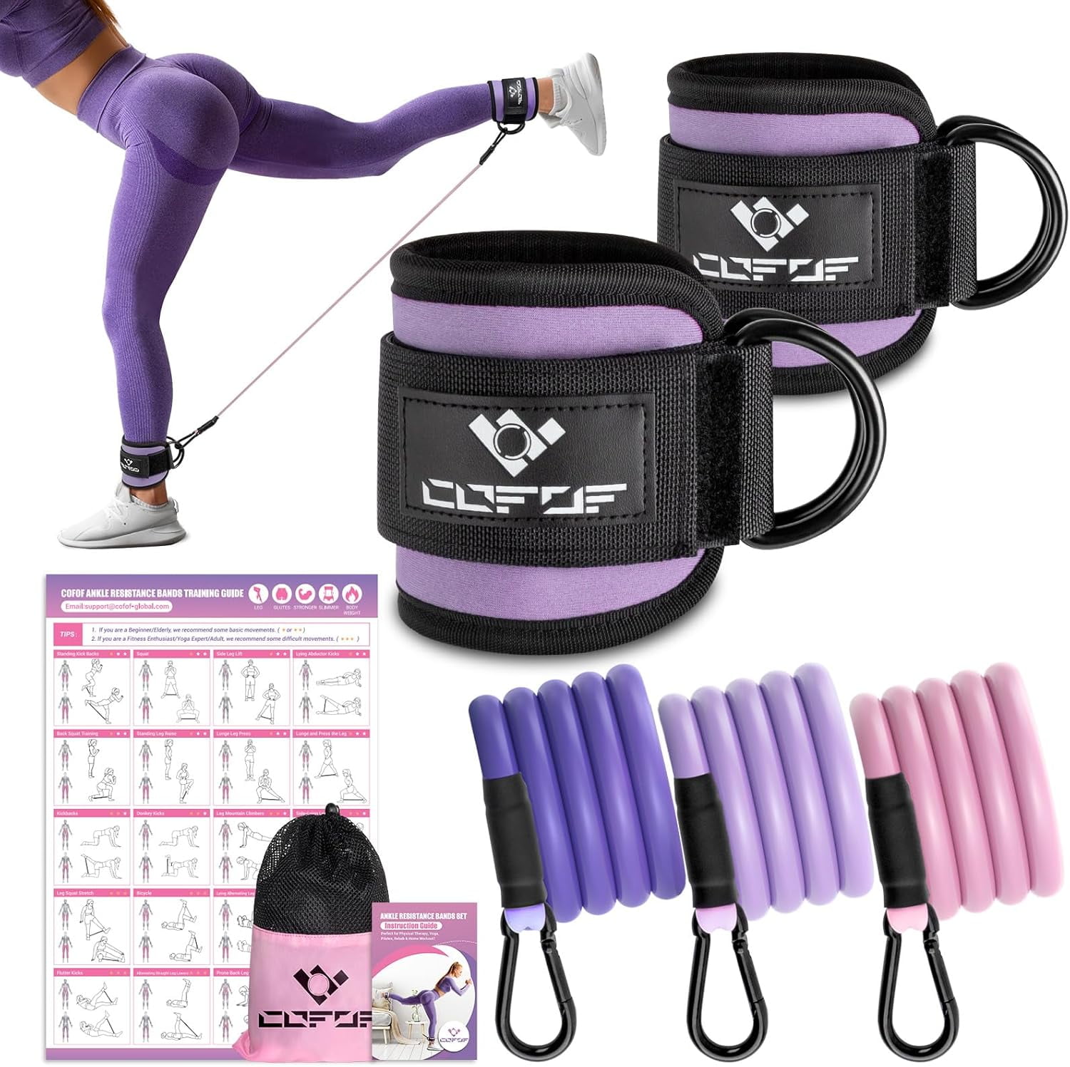 Ankle Resistance Bands With Cuffs for Working Out, Kickbacks, Hip, Leg ...