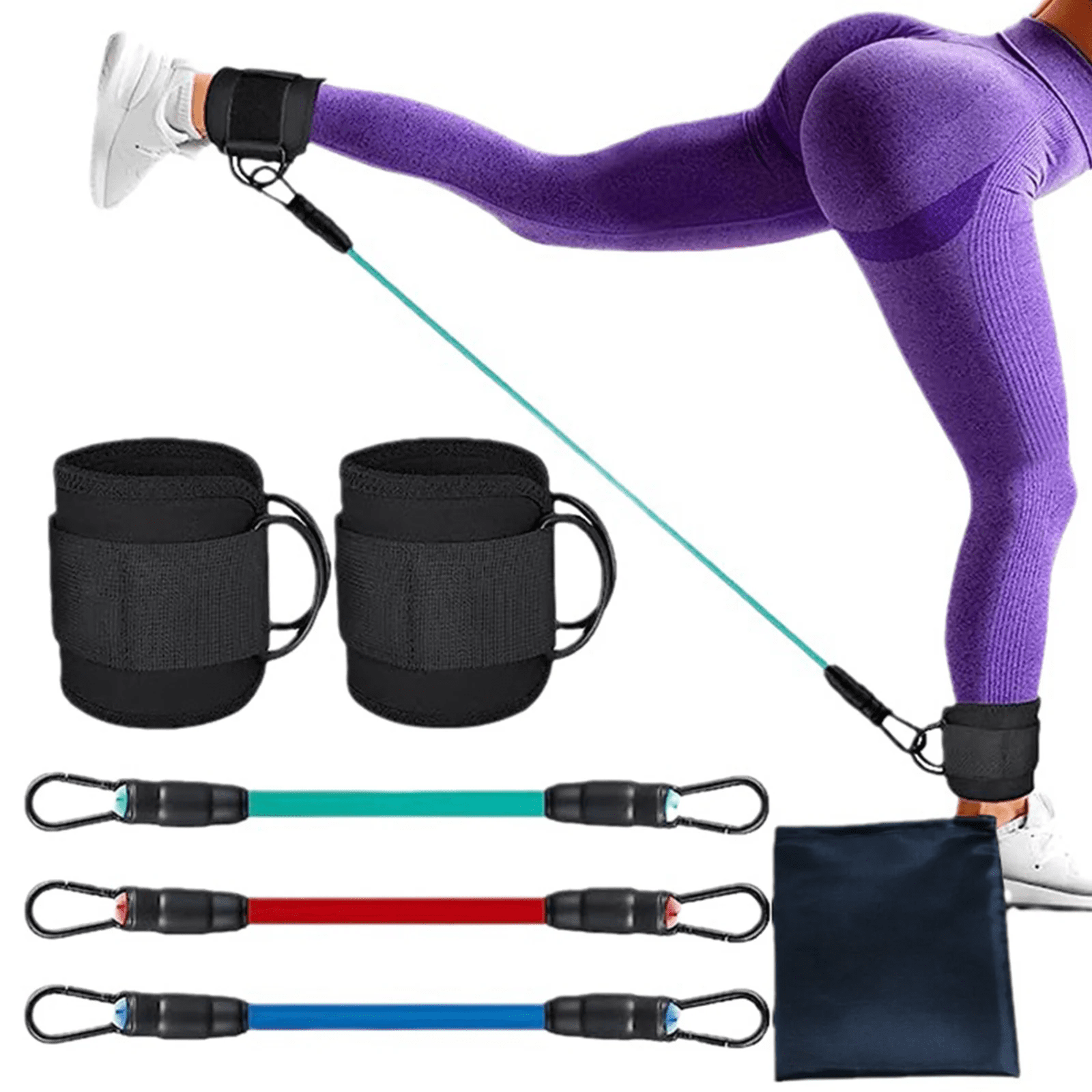 Ankle Resistance Bands With For Leg And Workout 3 Levels Set Of 3 Tubes ...