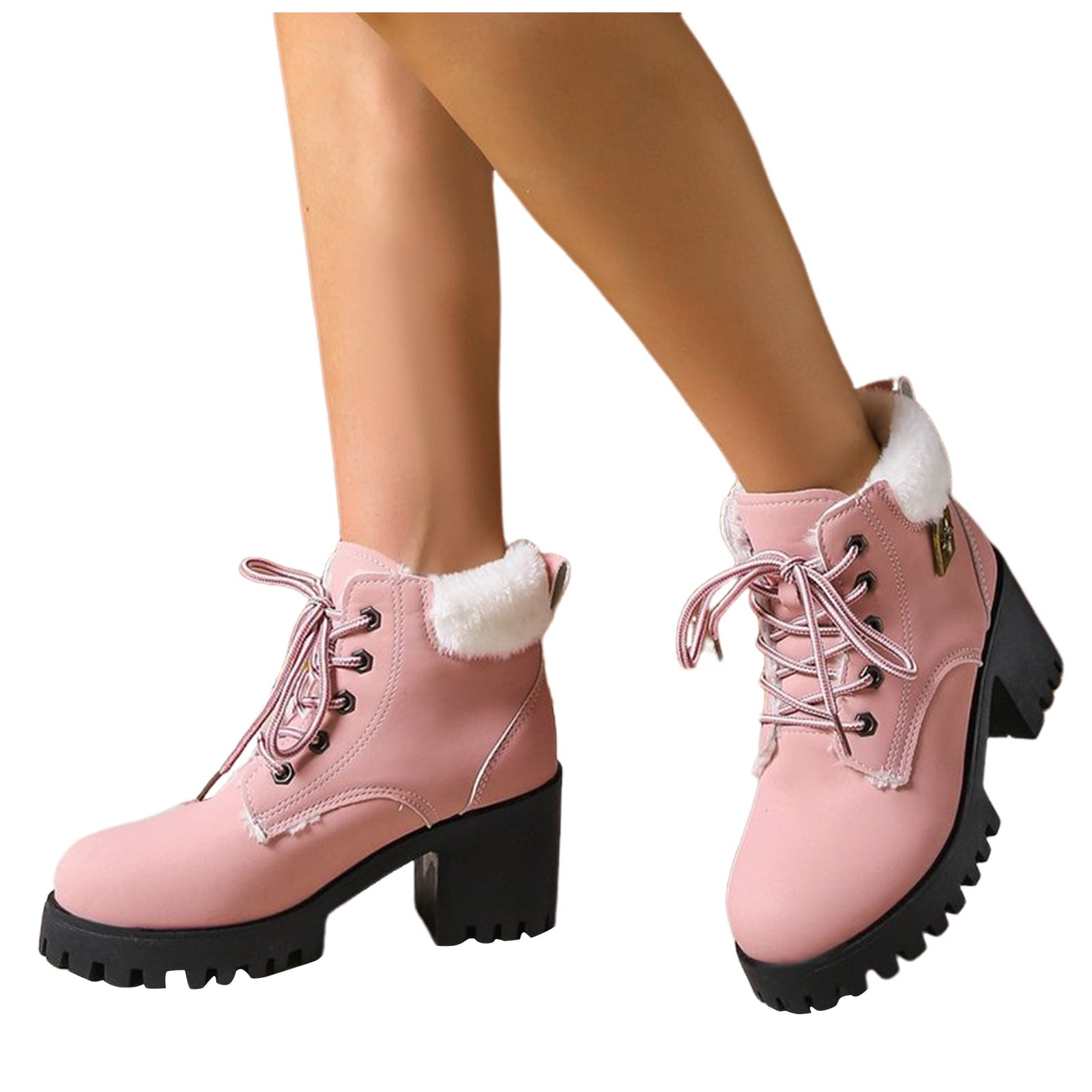 Ankle Snow Boots for Women Fold Over Fuzzy Lace up Waterproof Leather ...
