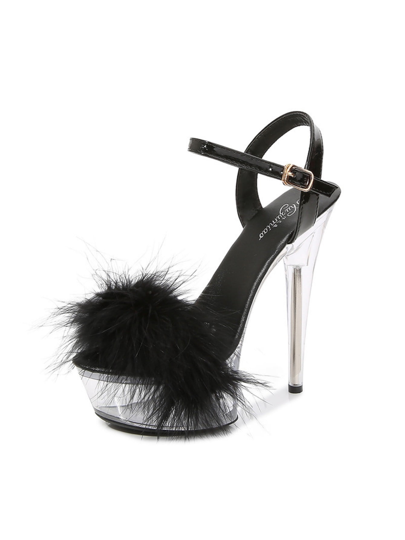 Ankle Strap Clear Platform Sandals Fluffy Heels Stiletto - Walmart.com