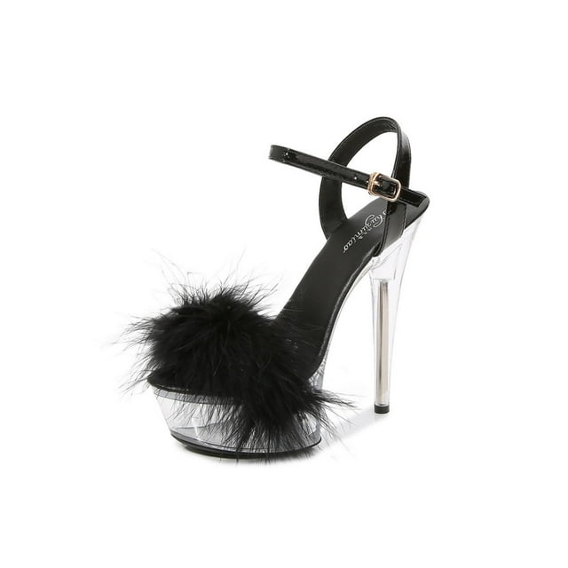 Ankle Strap Clear Platform Sandals Fluffy Heels Stiletto - Walmart.com