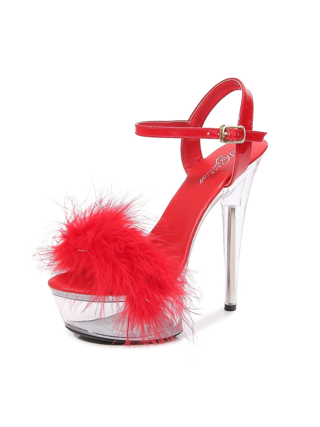 Ankle Strap Clear Platform Sandals Fluffy Heels Stiletto - Walmart.com